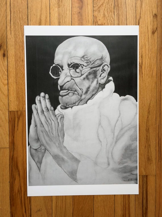 Gandhi Print of Original Pencil Drawing Iconic Figure Wall Art Black and White Artwork Portrait Art Etsy UK