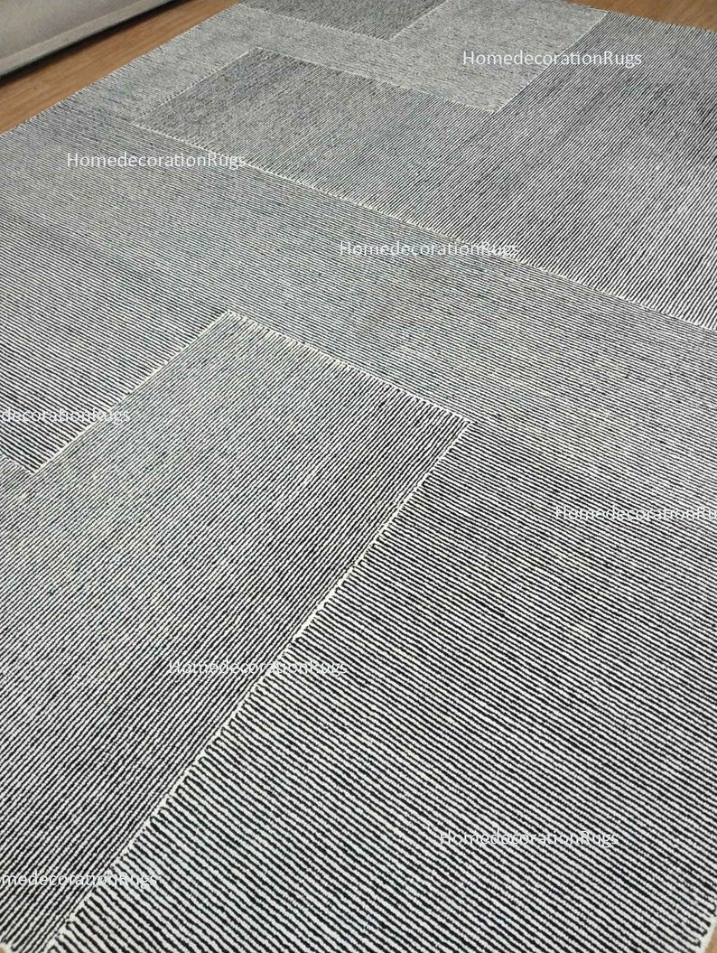 Hand Tufted White and Black Rug Modern Geometric Rug Large Area Rug ...