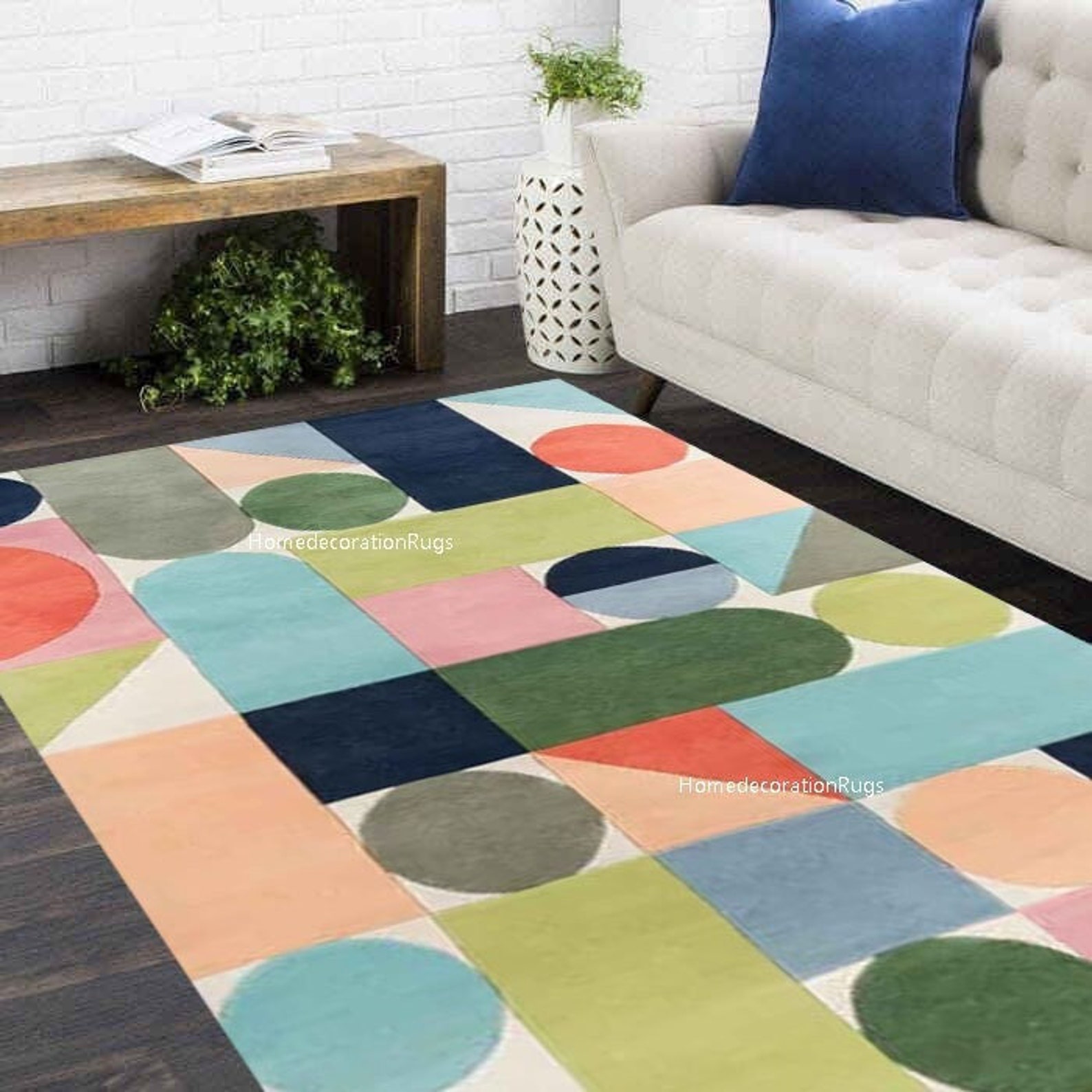 Colorful Modern Rug Hand Tufted Area Rug Handmade Wool Rug Home Decor ...