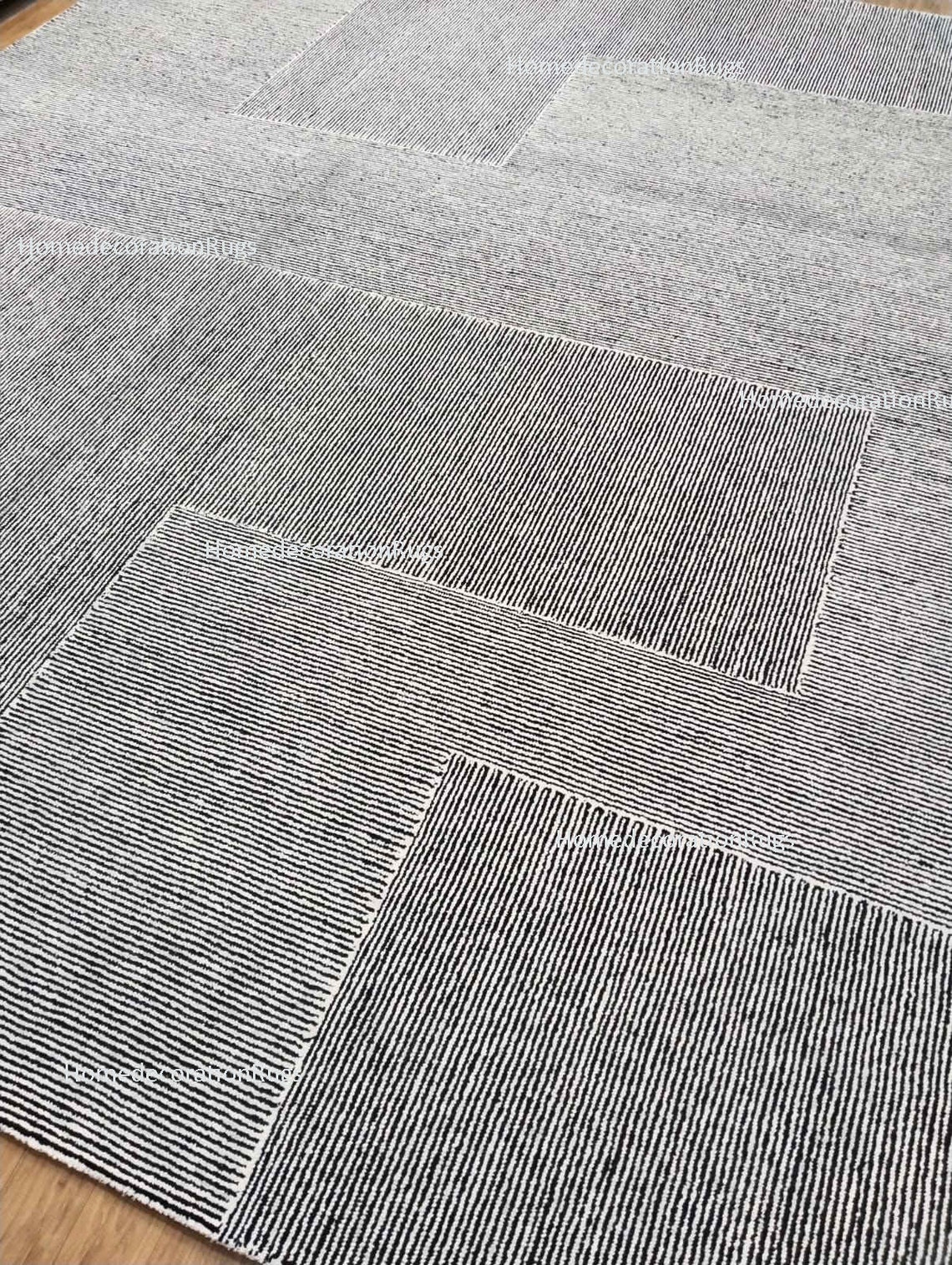 Hand Tufted White and Black Rug Modern Geometric Rug Large Area Rug ...