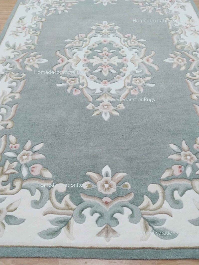Premium Abushan Rug Hand Tufted Blue and White Floral Rug Handmade 100% ...