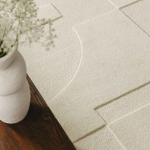 Modern Hand Tufted Rug Ivory High Low Area Rug Modern Wool Rug Handmade ...