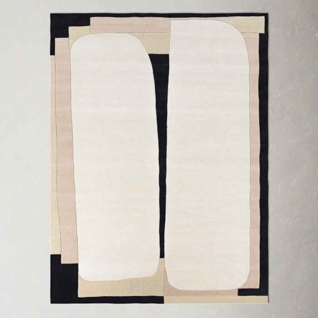 New Abstract Area Rug Hand Tufted Modern Rug Handmade Wool Rug White ...