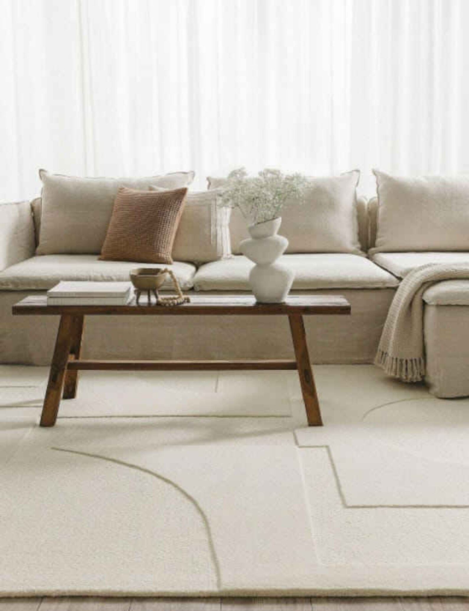 Modern Hand Tufted Rug Ivory High Low Area Rug Modern Wool Rug Handmade ...
