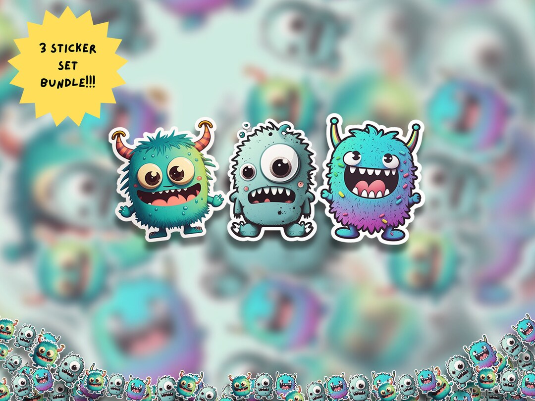 Cute Monsters Sticker Set Water, Scratch & Uv-resistant Vinyl Decals ...