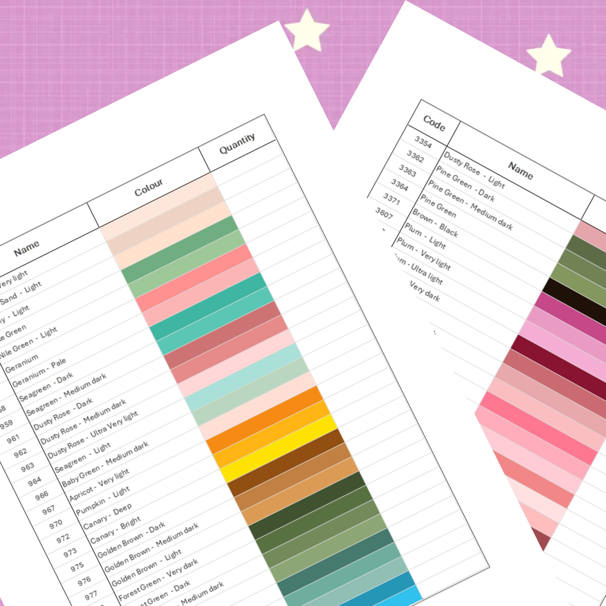 Two Full DMC Color Charts With Names and Numbers for Embroidery and ...