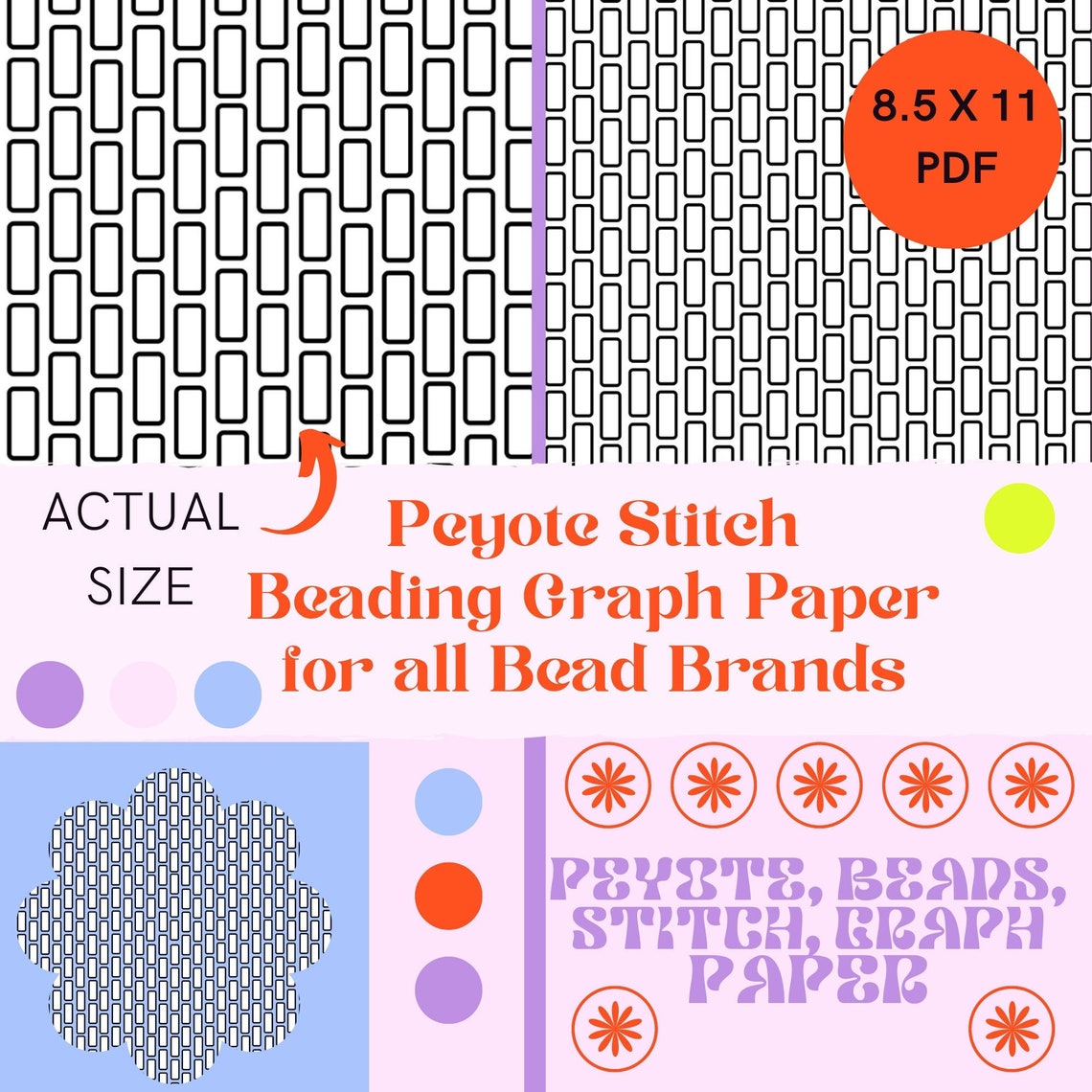 Peyote Stitch Beading Graph Paper, Beading Pattern, Beading Tutorial ...