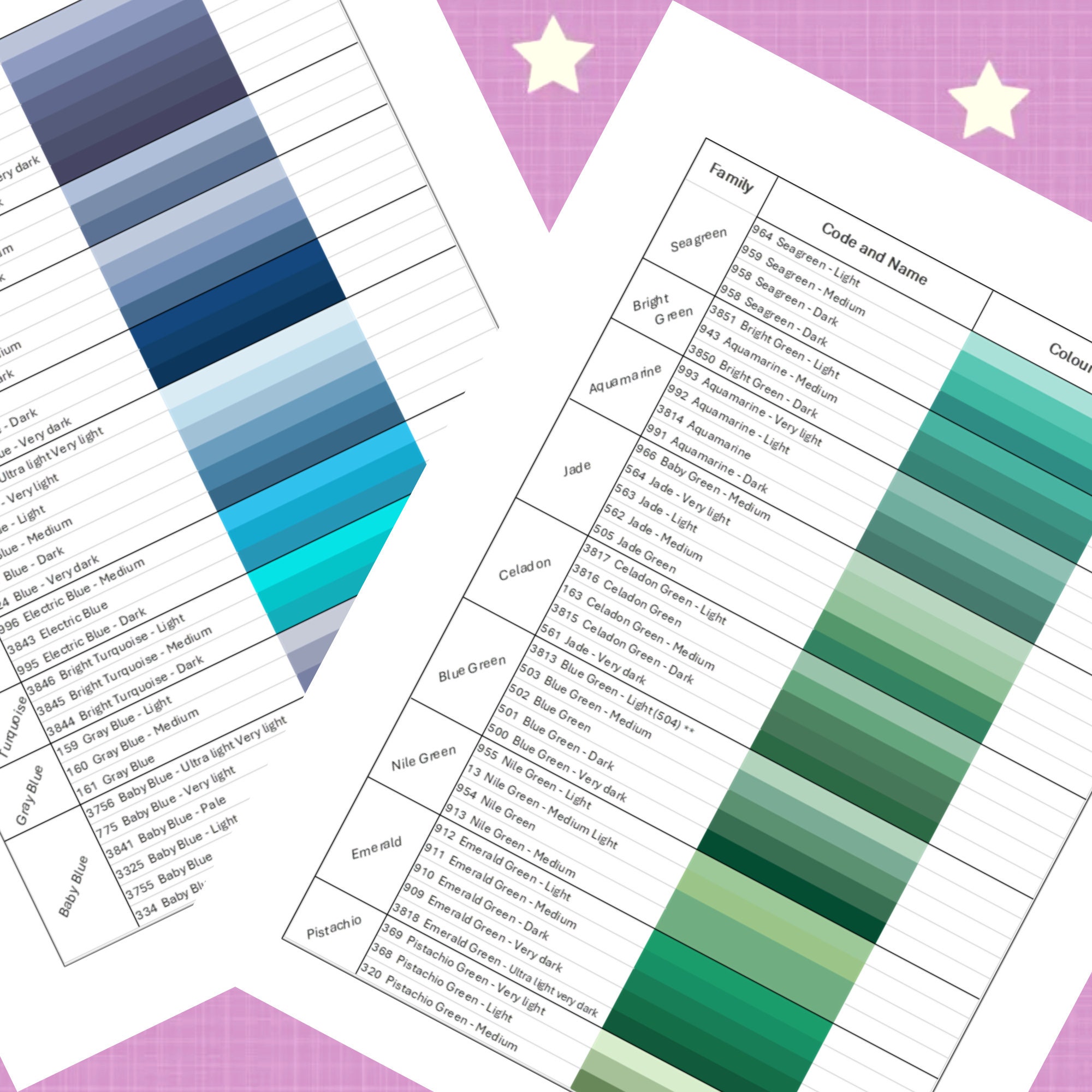 Two Full DMC Color Charts With Names and Numbers for Embroidery and ...