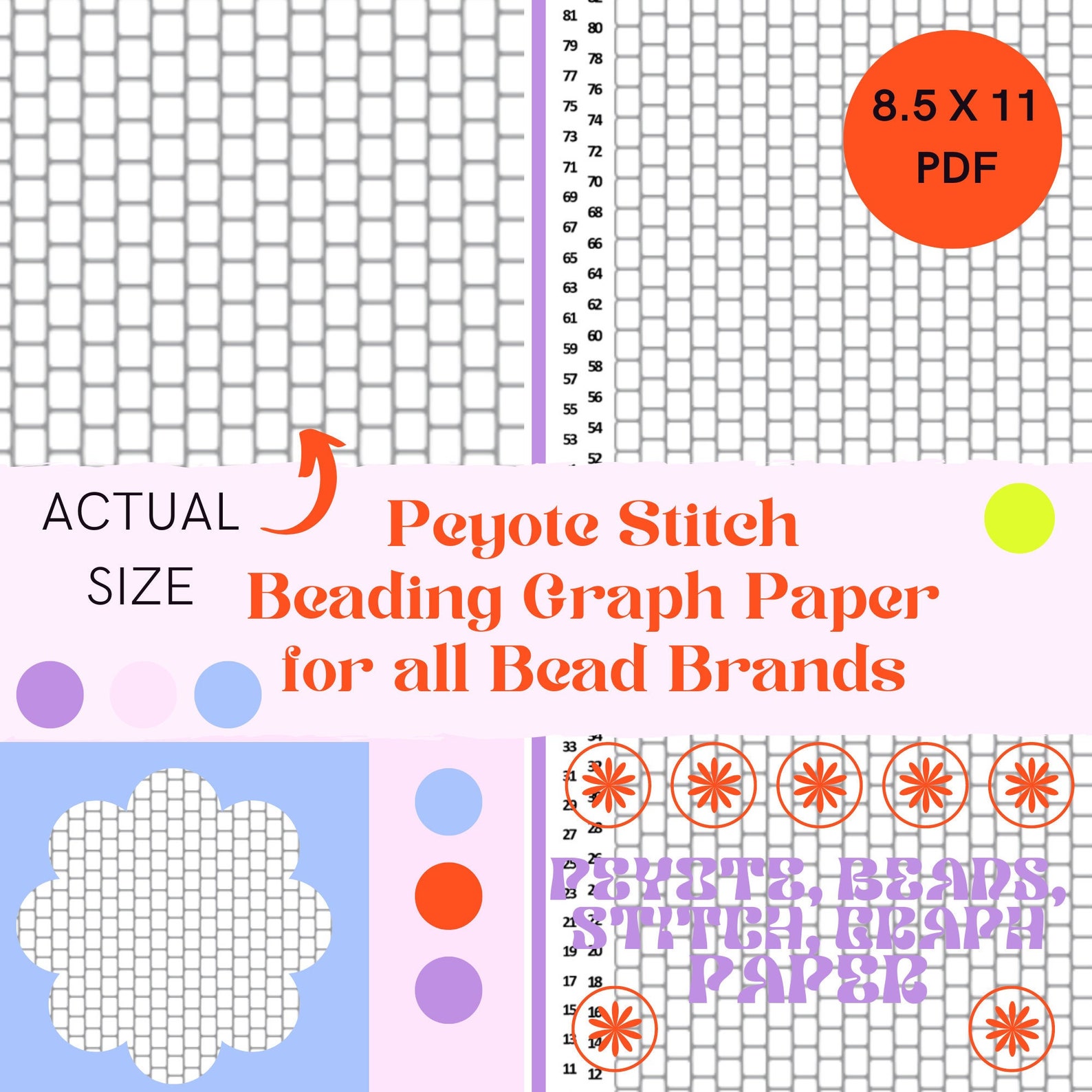 Numbered Peyote Stitch Beading Graph Paper, Beading Pattern, Beading ...
