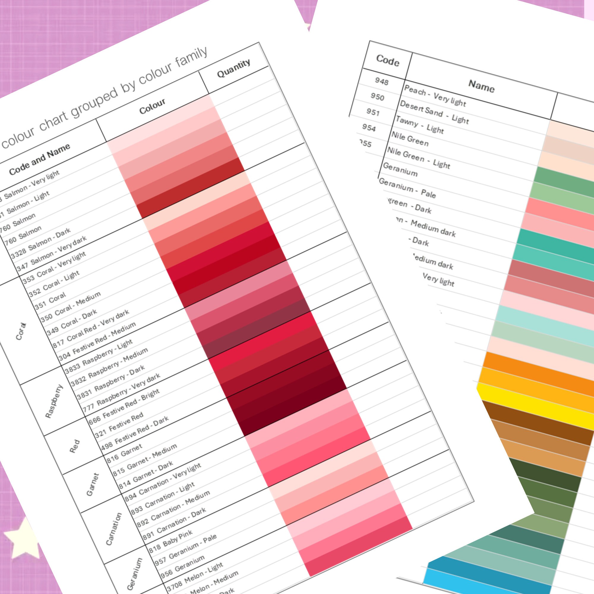 Two Full DMC Color Charts With Names and Numbers for Embroidery and ...