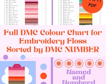 DMC Colour Chart by Number - for Embroidery Floss & Cross Stitch ...