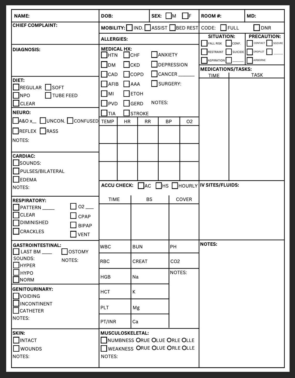 Nursing Report Sheet - Etsy