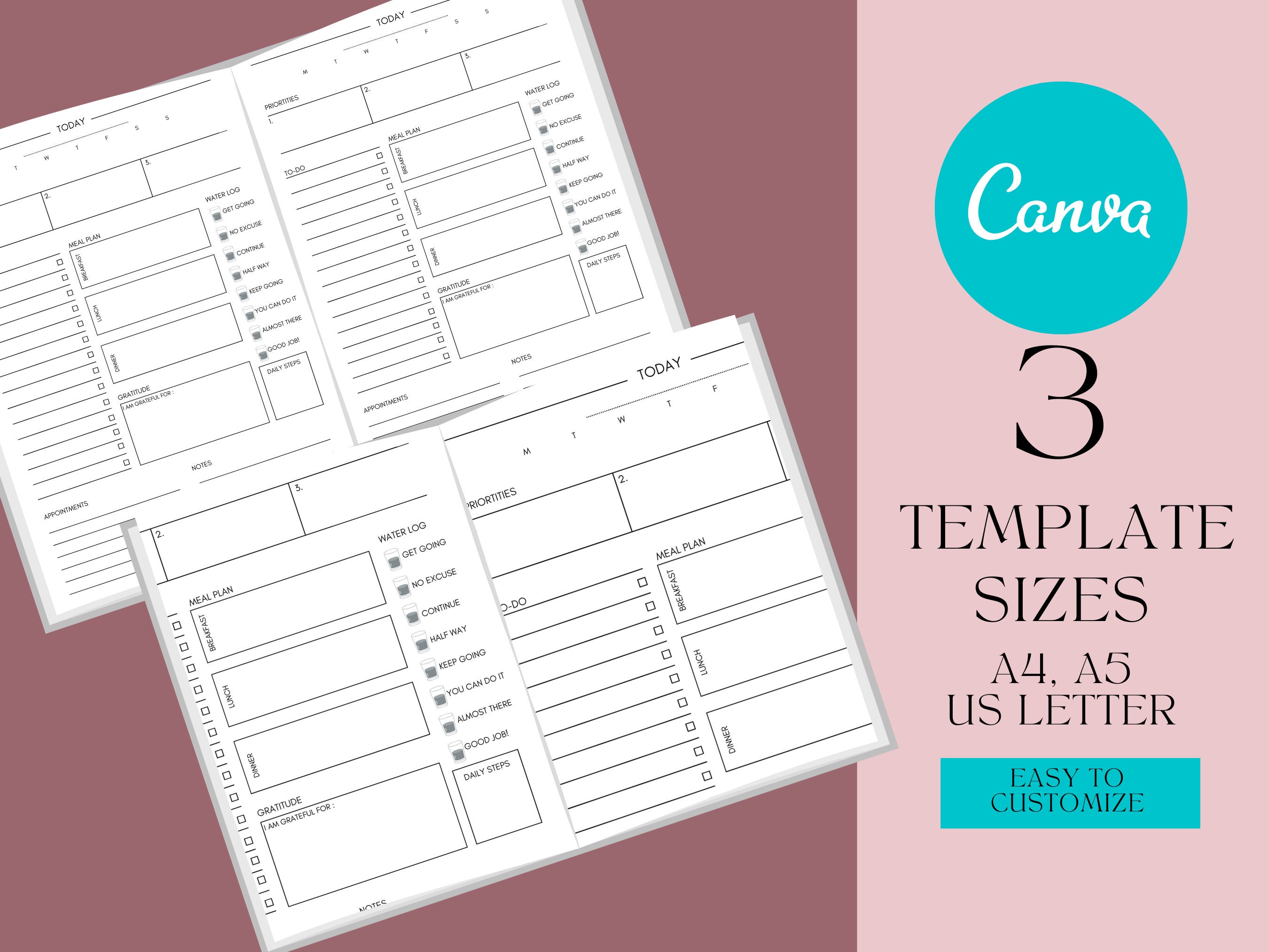 Editable Daily Journal Template | Canva Printable Daily Schedule ...