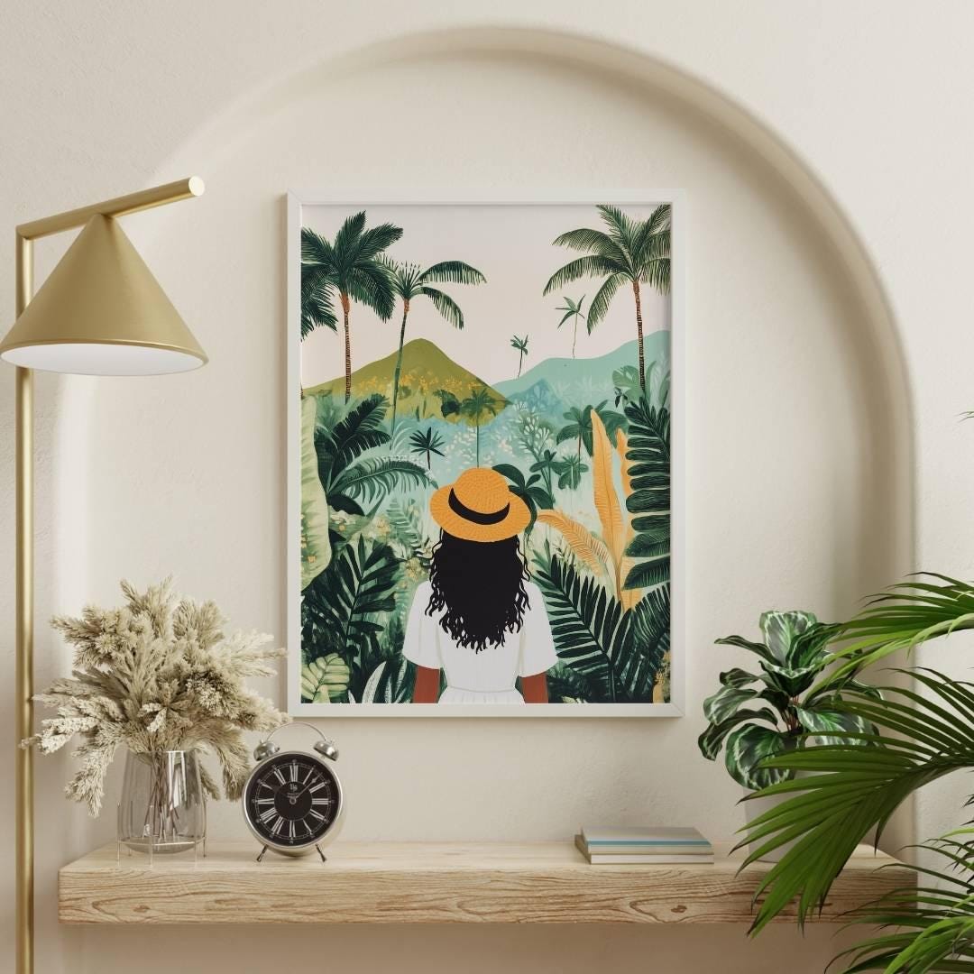 Jungle Explorer Woman - Tropical Landscape Digital Print, Nature Wall ...