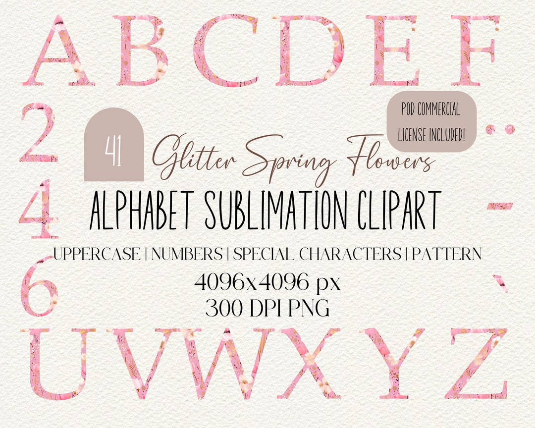Elegant Glitter Spring Flowers Alphabet Clipart Bundle - Commercial Use ...