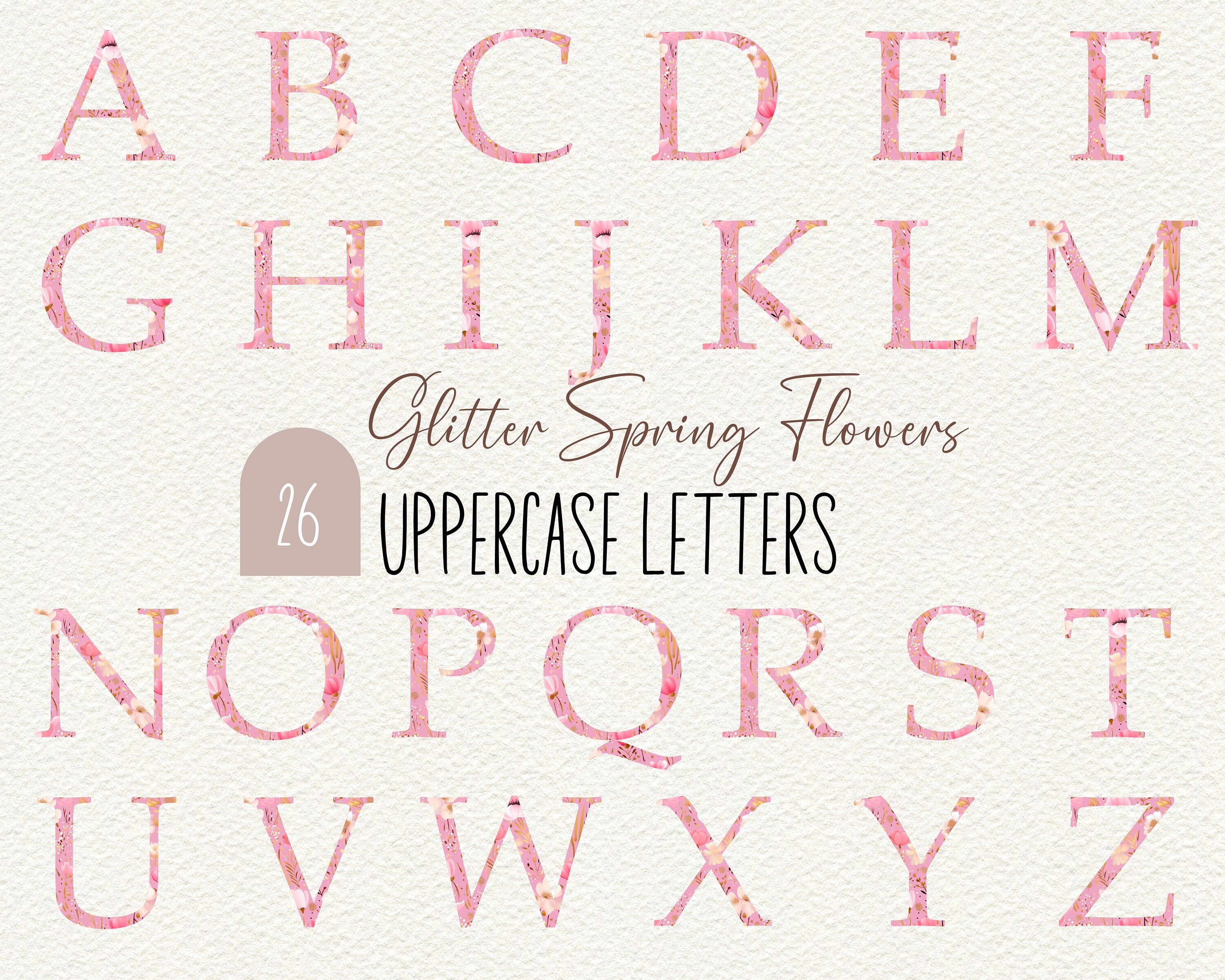 Elegant Glitter Spring Flowers Alphabet Clipart Bundle Commercial Use ...