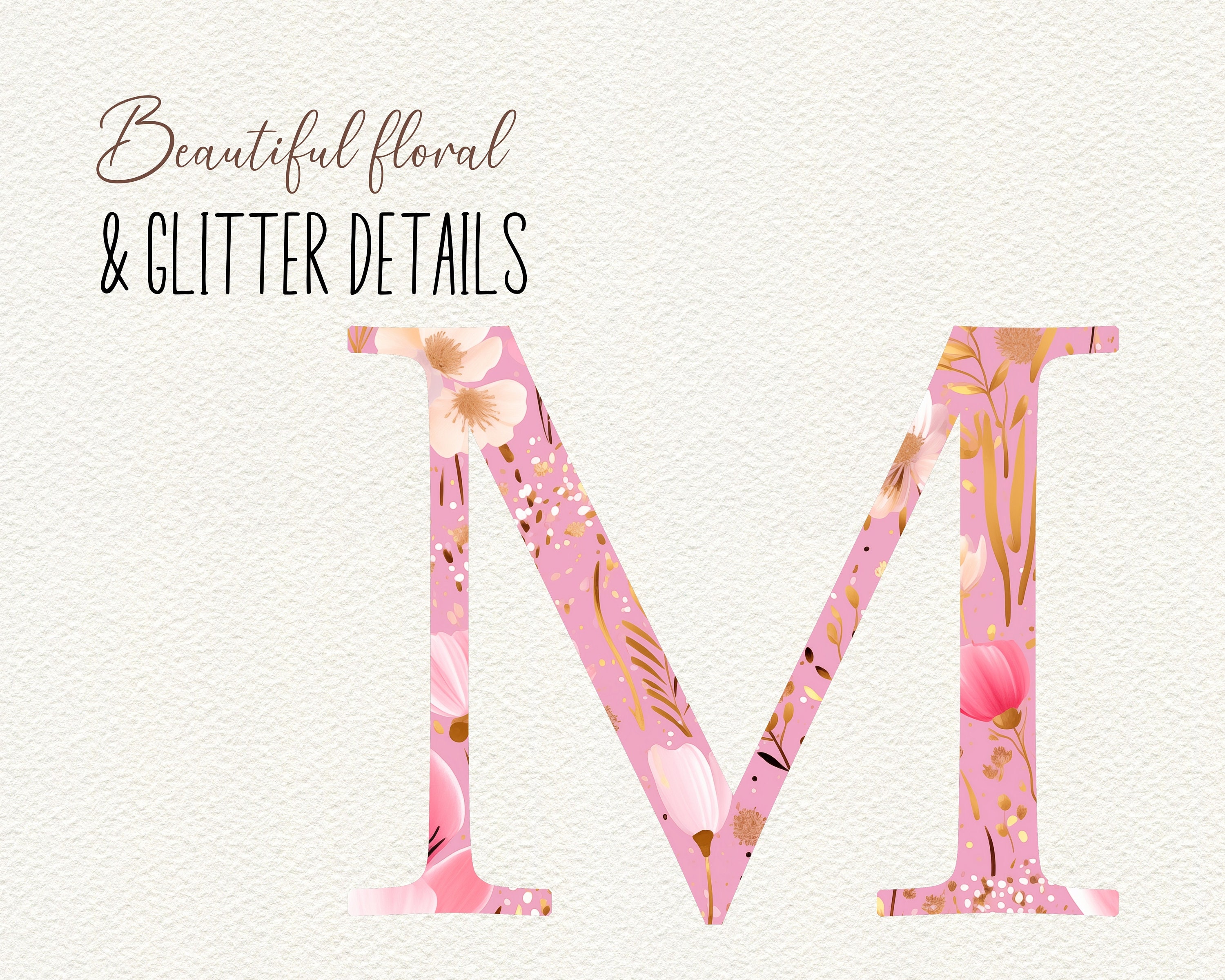 Elegant Glitter Spring Flowers Alphabet Clipart Bundle Commercial Use ...
