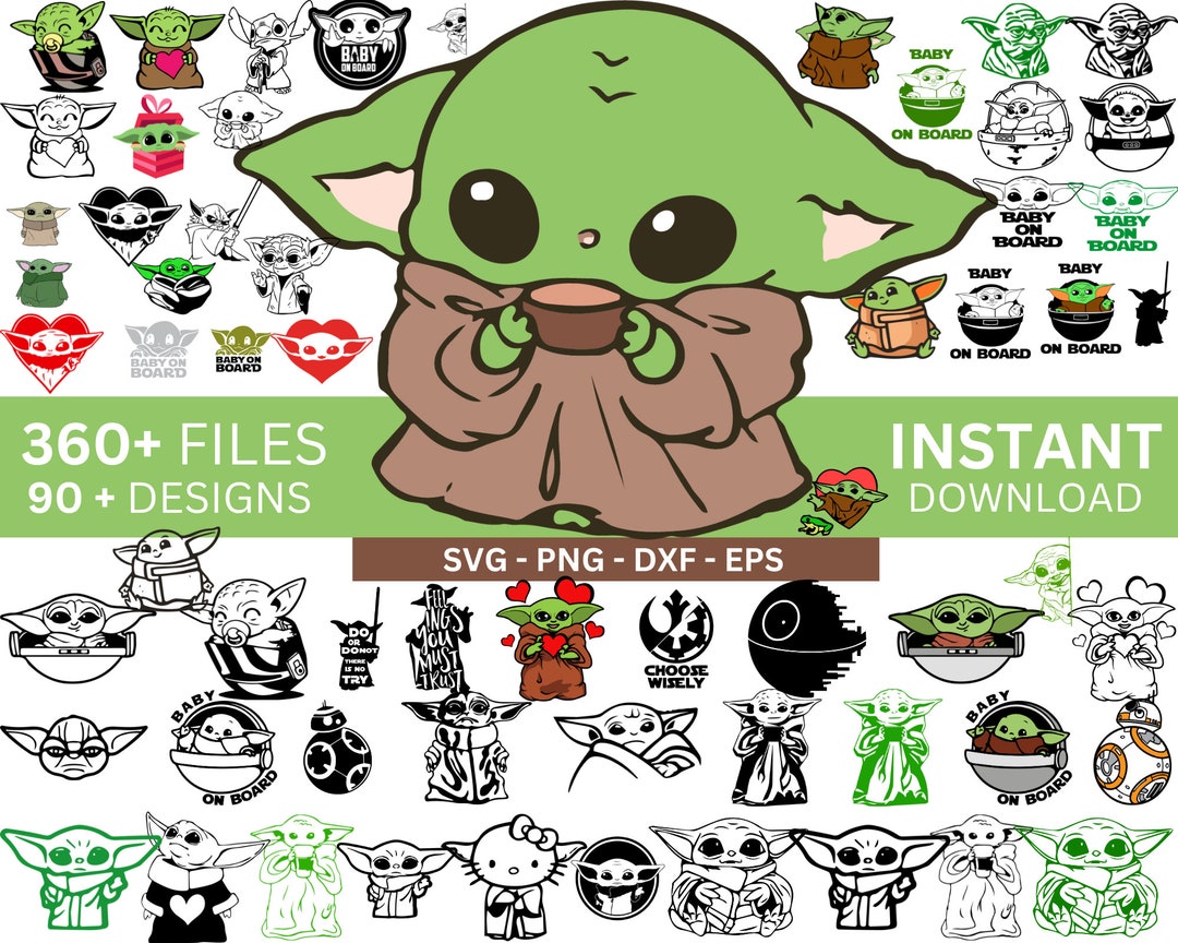 Baby Yoda Svg Bundle, Baby Yoda Clipart, Cartoon Movie Svg, Dxf, Eps ...