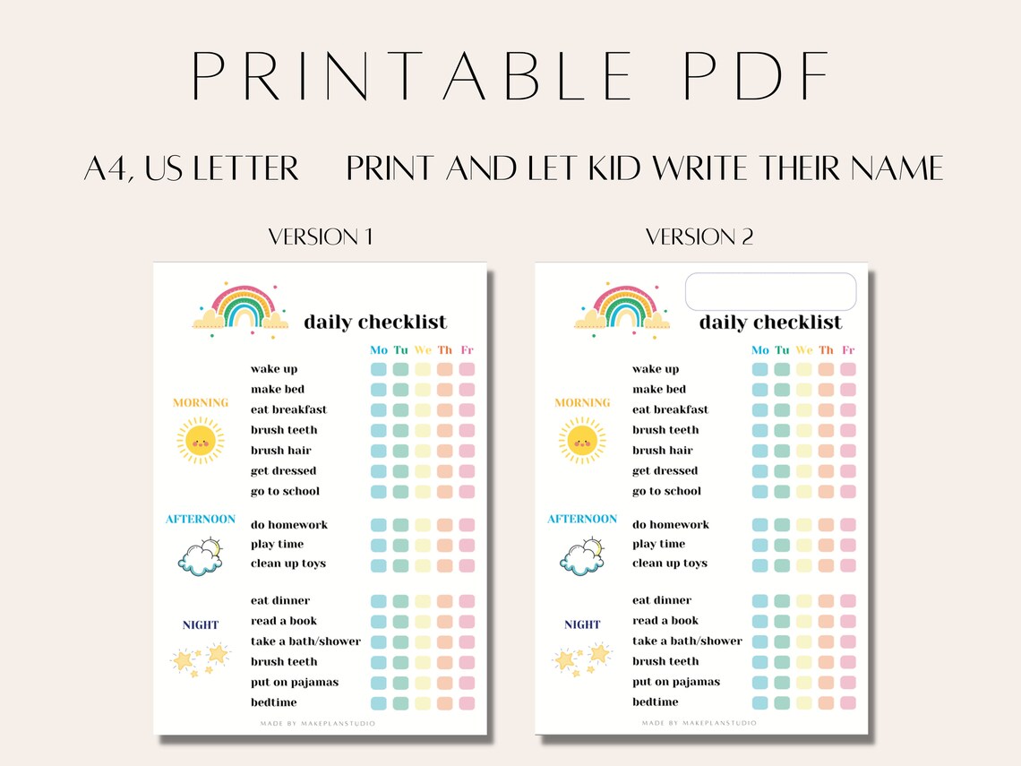 Kids Daily Routine Checklist Printable Kids Routine Daily - Etsy