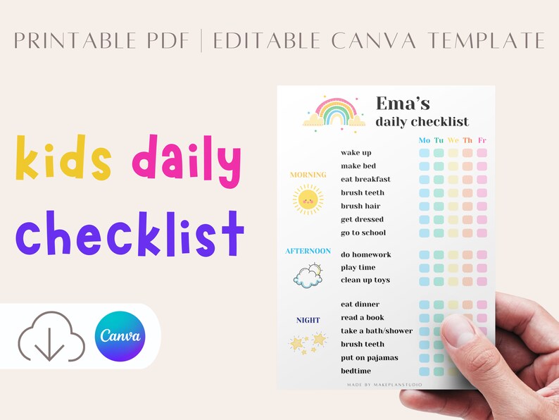 Kids Daily Routine Checklist Printable Kids Routine Daily - Etsy