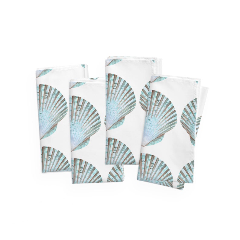 Set of 4 Watercolour Shell Cloth Napkins for Coastal Dining - Etsy