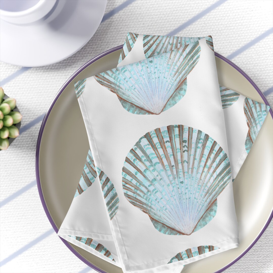 Set of 4 Watercolour Shell Cloth Napkins for Coastal Dining - Etsy