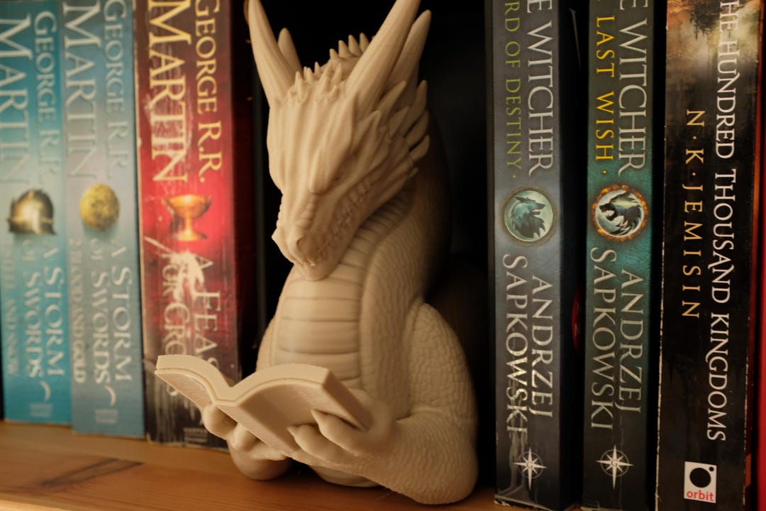 Reading Dragon Book Nook, Whimsical 3D Printed Bookshelf Insert - Etsy