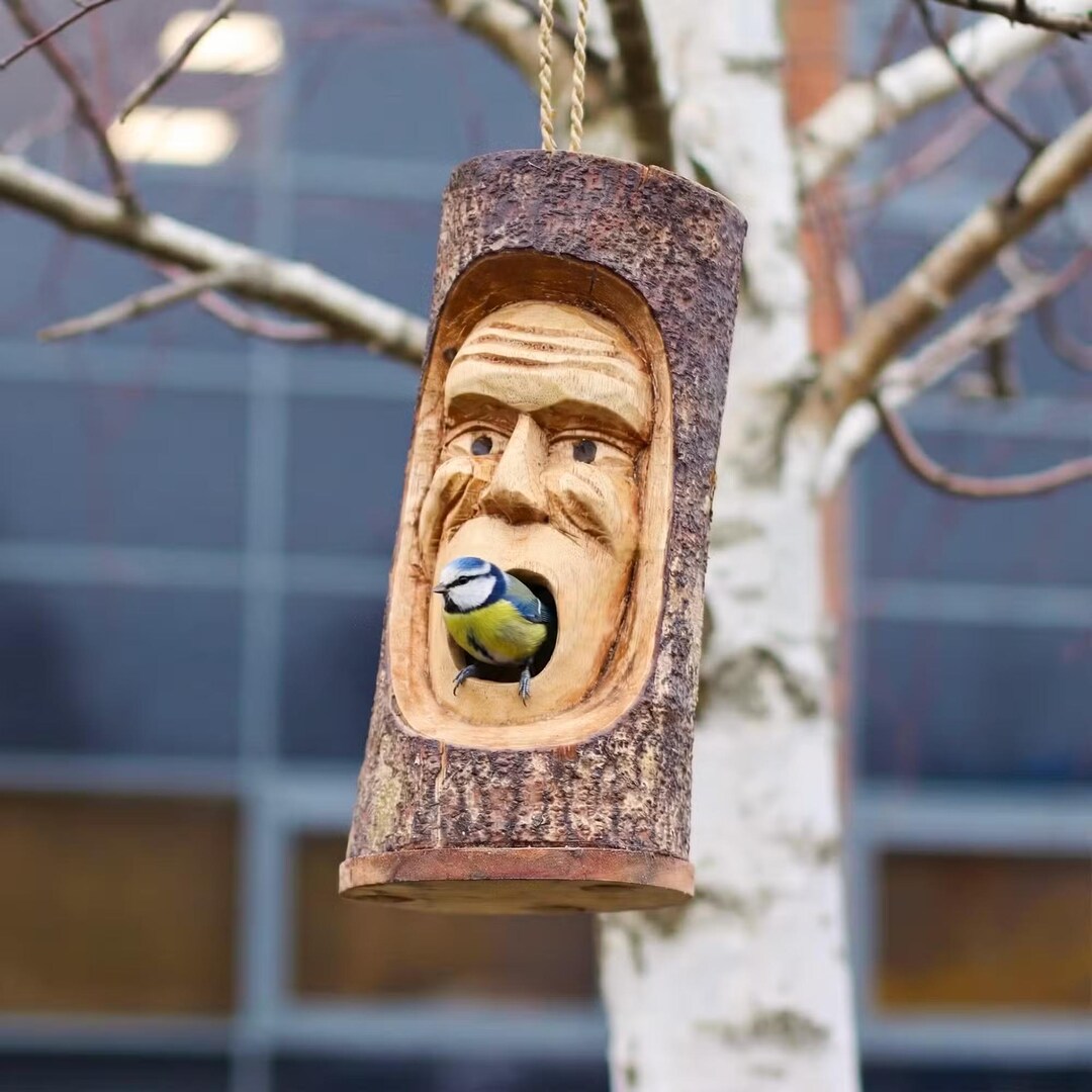 Hand-carved Bird House - Grumpy Old Man - Etsy