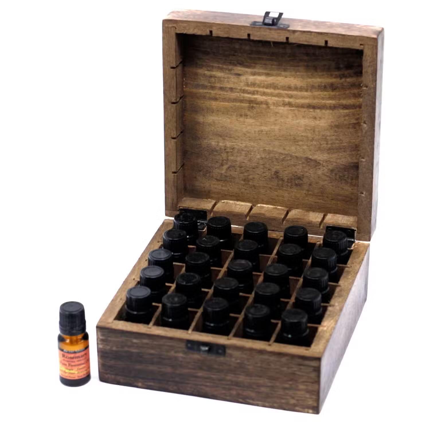 Mango Wood Essential Oil Storage Box | Floral Design, Holds up to 80 ...