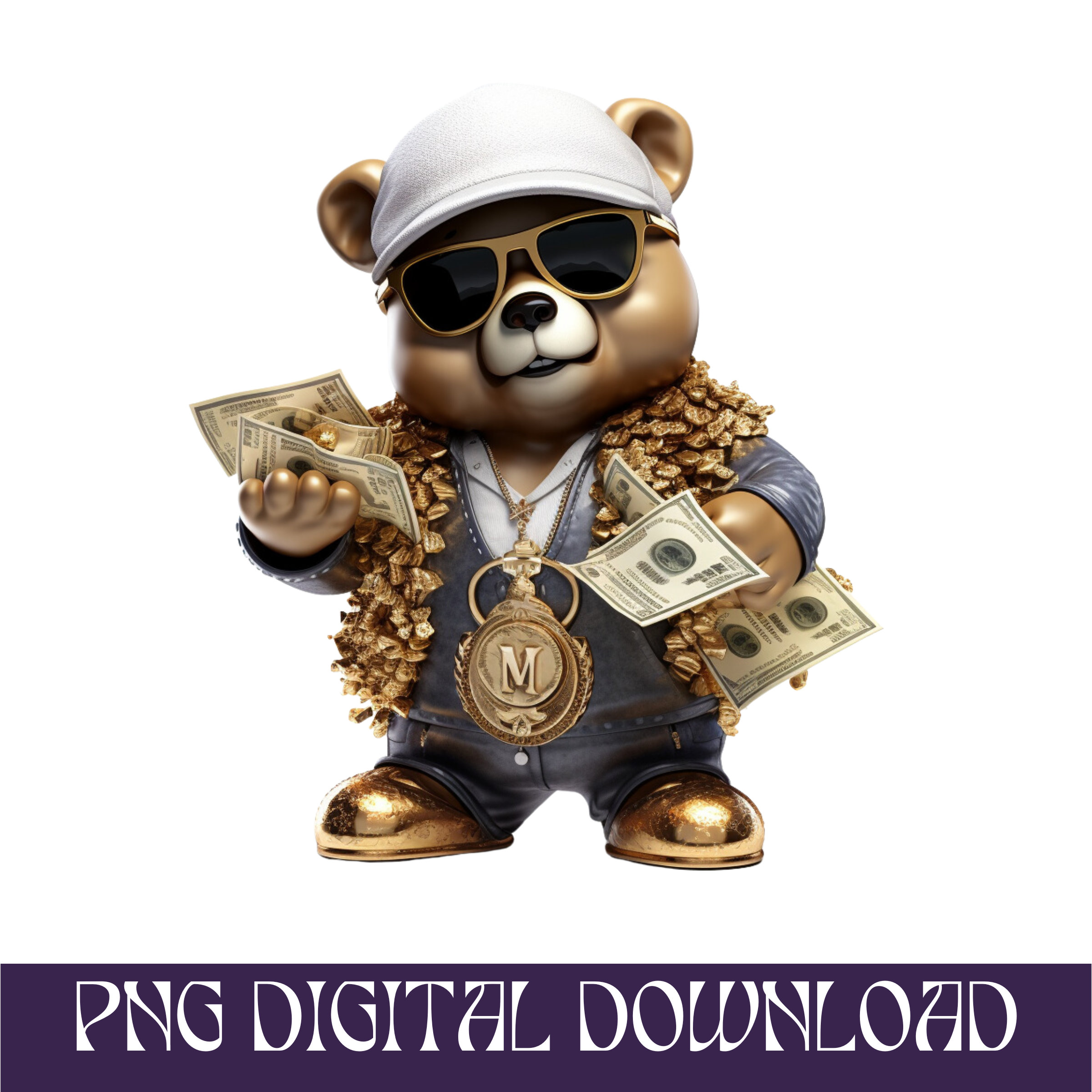 Gangsta Hip Hop Teddy Bear Urban Streatwear Png Golden Chains - Etsy