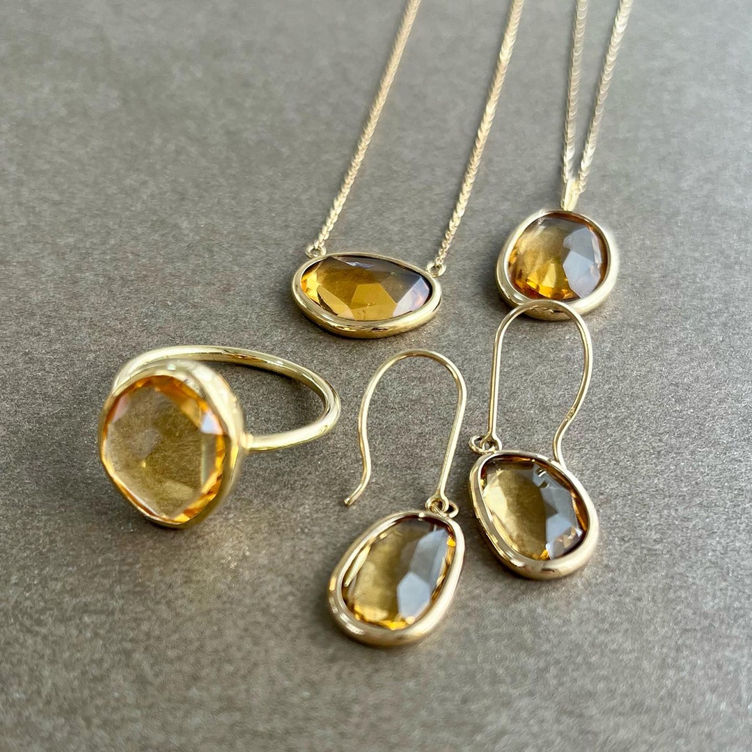 Citrine Jewelry Combo Set Gold Combo Set Gold Color Ring - Etsy
