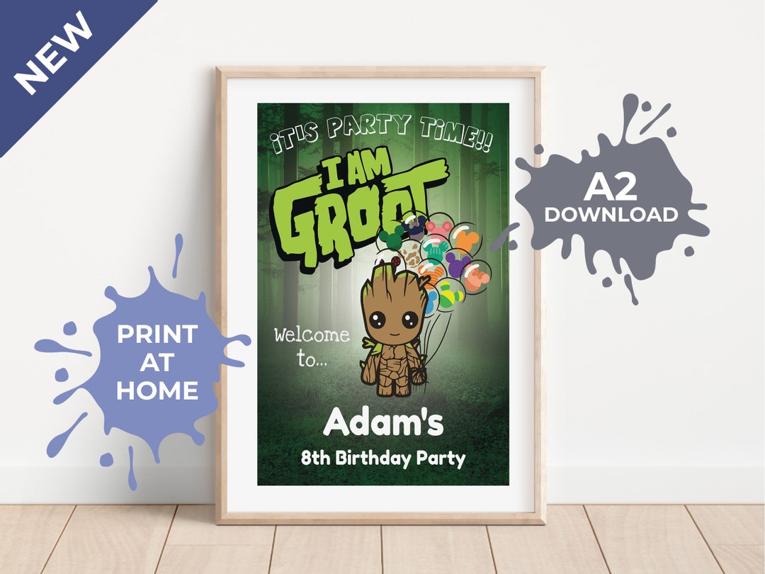 Guardians of the Galaxy Birthday Party A2 Welcome Poster, ANY AGE Groot ...