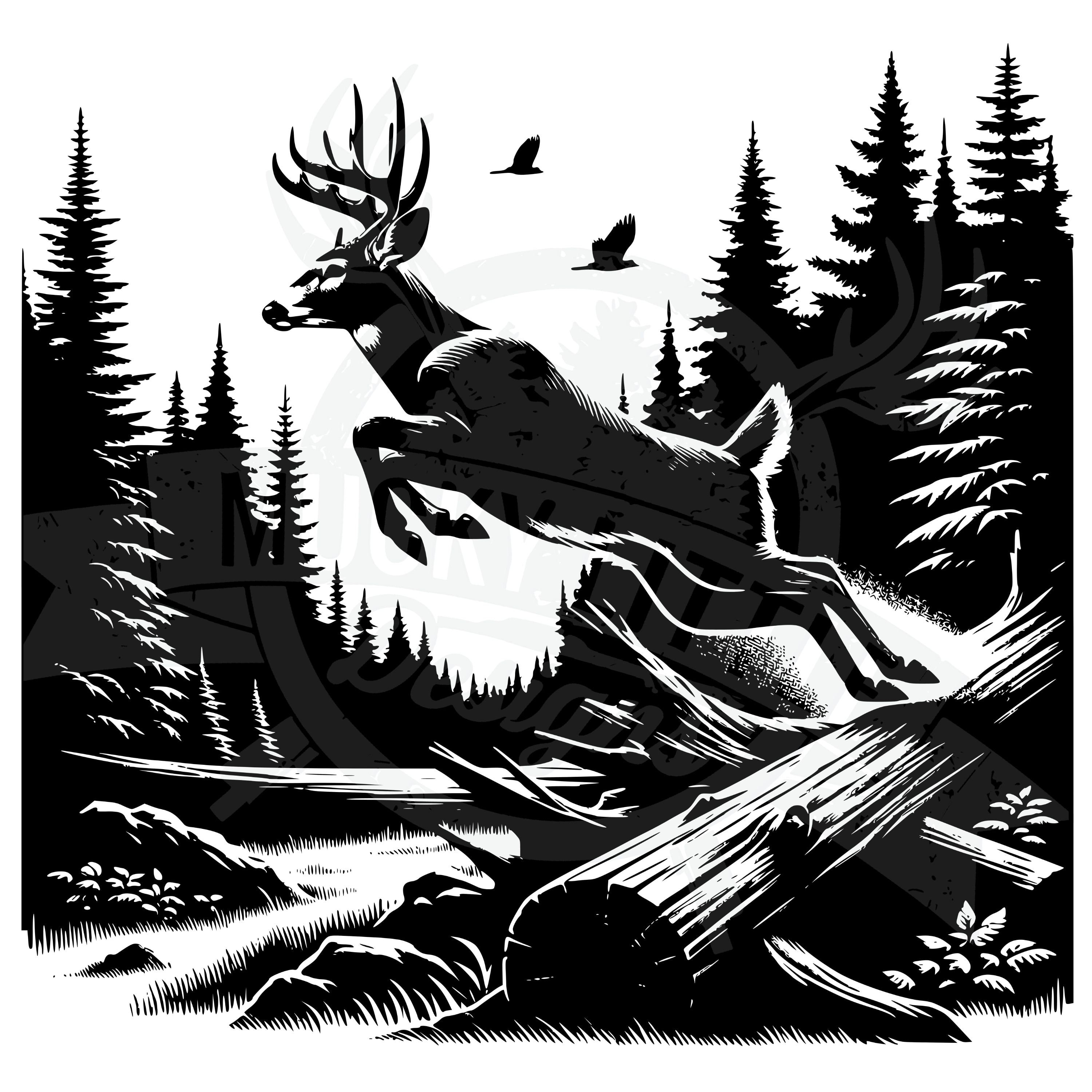 Whitetail Buck Hopping Silhuett Buck Jumping Hi Res Stock Photography