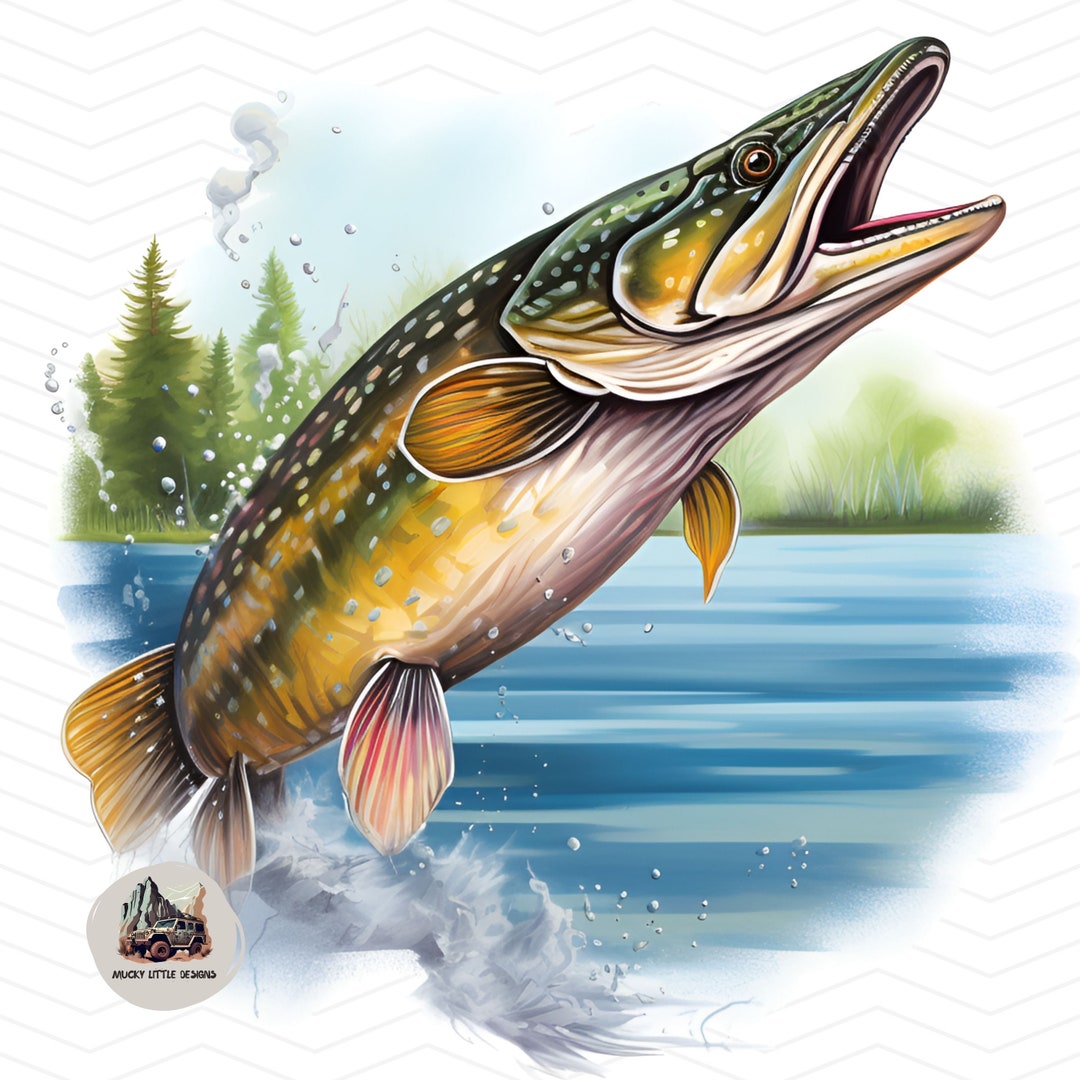 Watercolor Pike Fishing Art Jumping Pike Sublimation Pike - Etsy