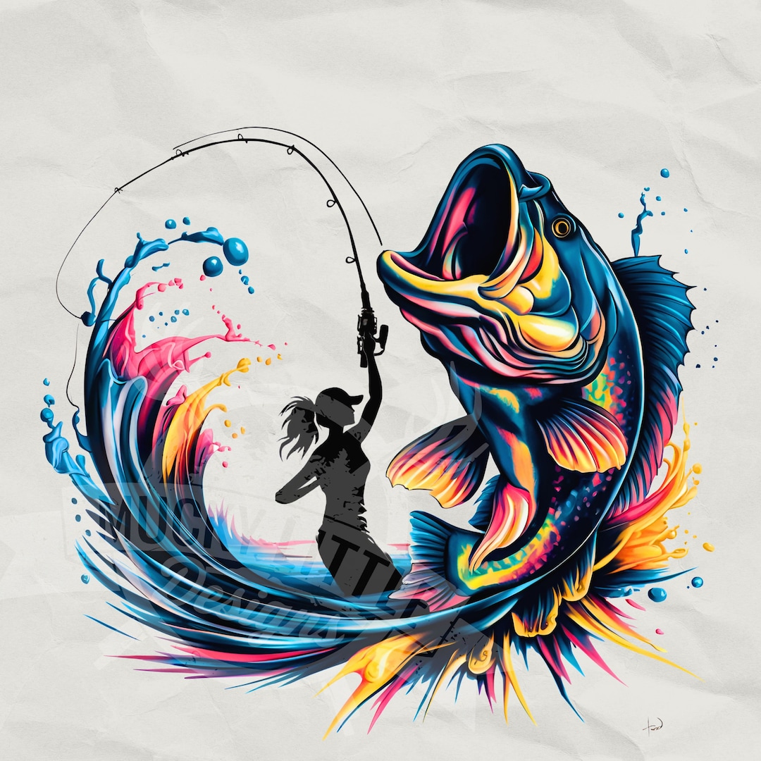 Girl Bass Fishing PNG: Woman Angler Sublimation (digital Download) - Etsy