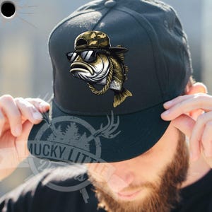 Fish in Baseball Cap Png, Camo Fishing Design Bass Fishing Sublimation ...