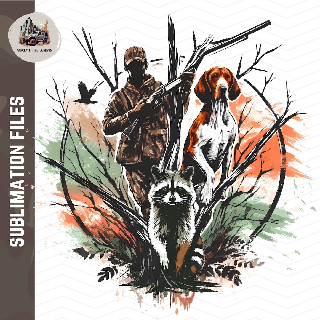 Camo Treeing Walker Coonhound Png | Raccoon Hunt Png | Walker Dog Art ...