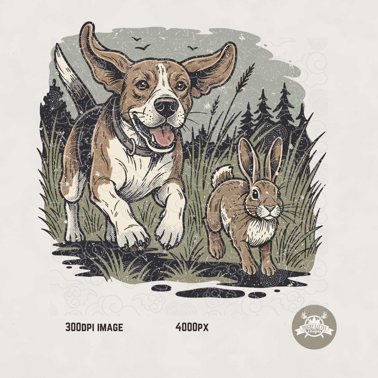 Beagle Hunting Hare PNG - Rabbit Hunting Sublimation Design (digital ...
