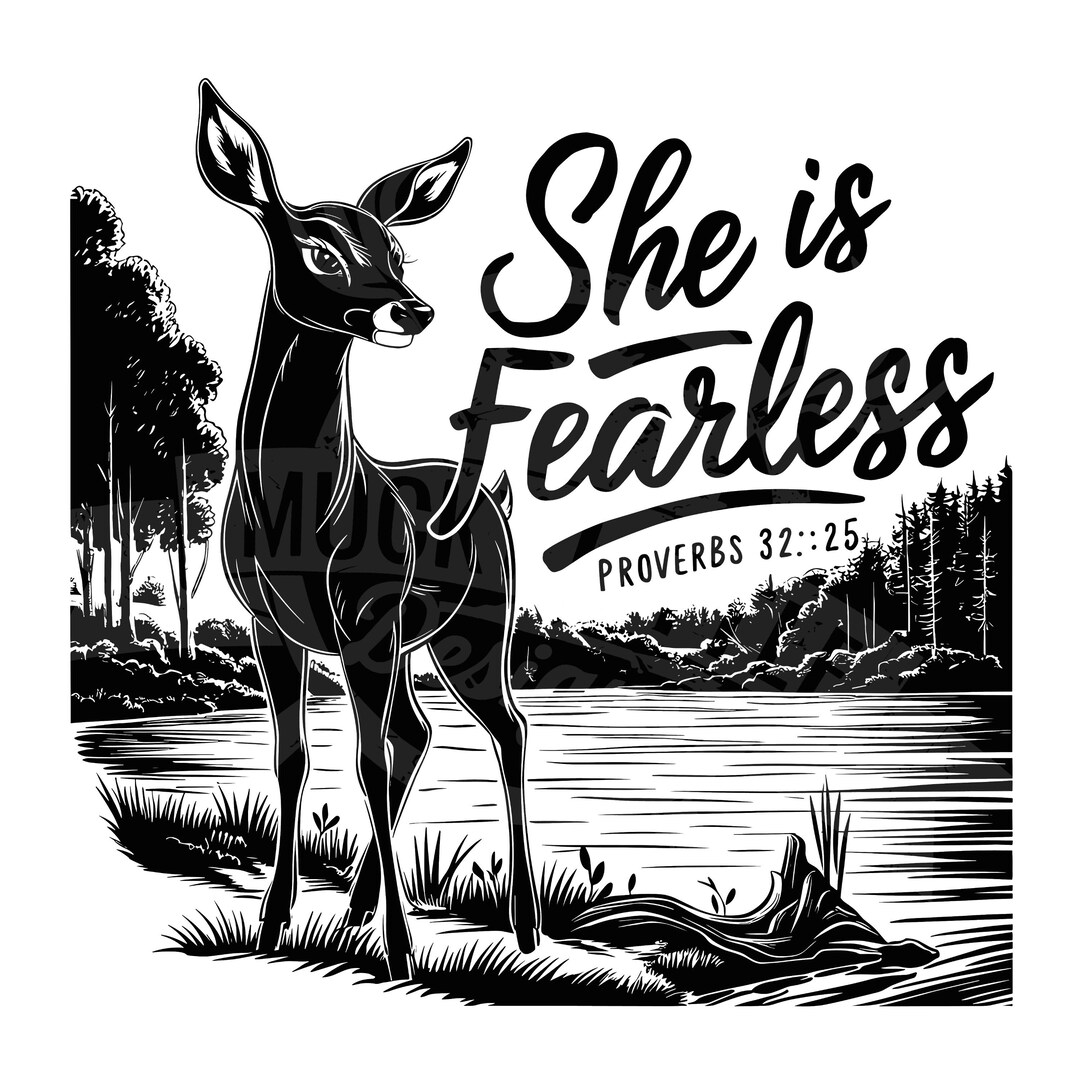 She is Fearless PNG, Proverbs 32:25 Bible Verse Sublimation Design Deer ...