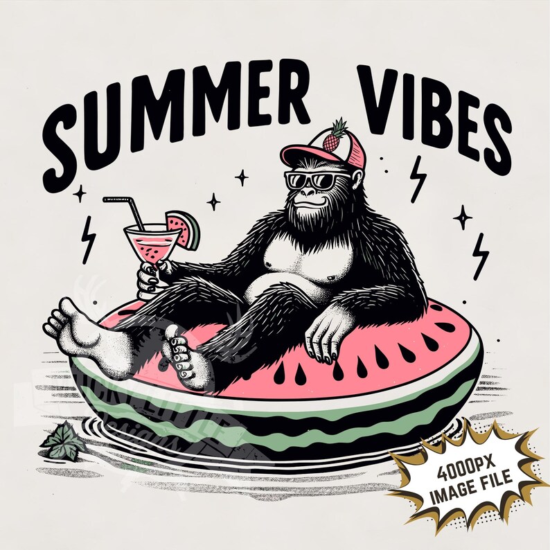 Funny Bigfoot Watermelon Float PNG: Summer Vibes Sublimation (digital ...