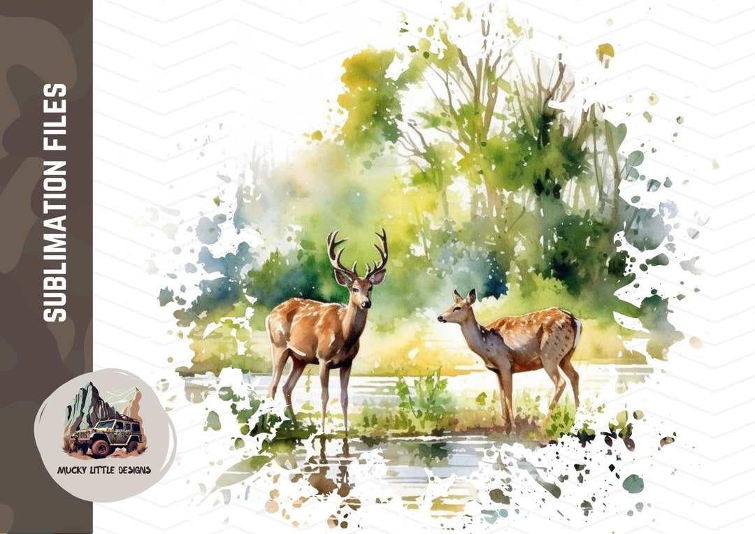Watercolor Whitetail Deer at Lake Whitetail Buck Sublimate - Etsy
