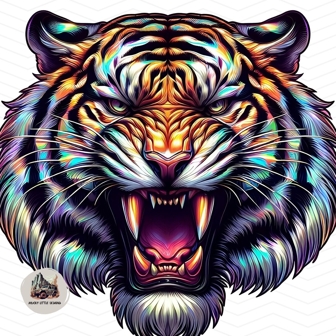 3D Effect Holographic Tiger Head Png Tiger Football Png Tigers T-shirt ...