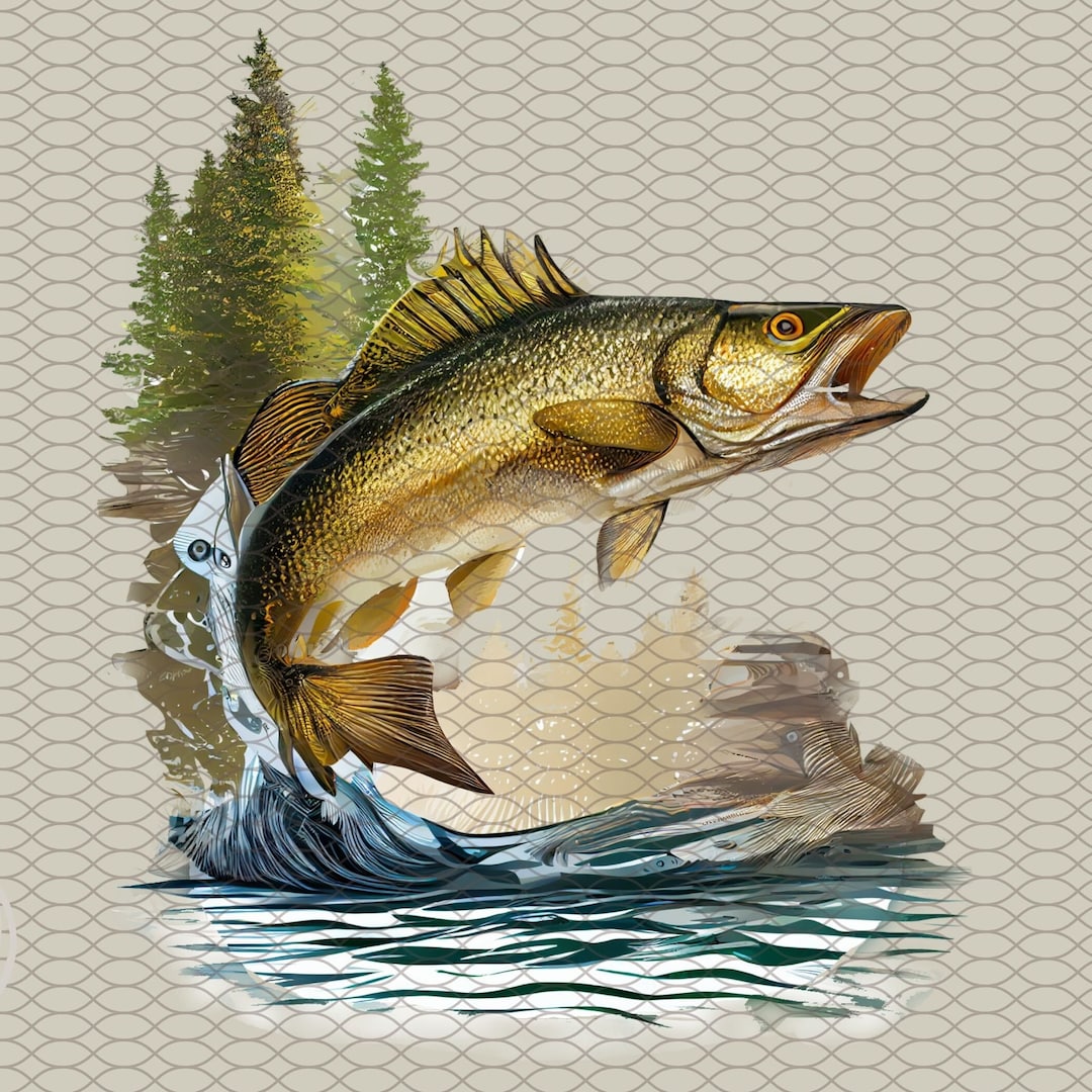 Jumping Walleye Fish PNG: Fisherman Sublimation Design (digital ...