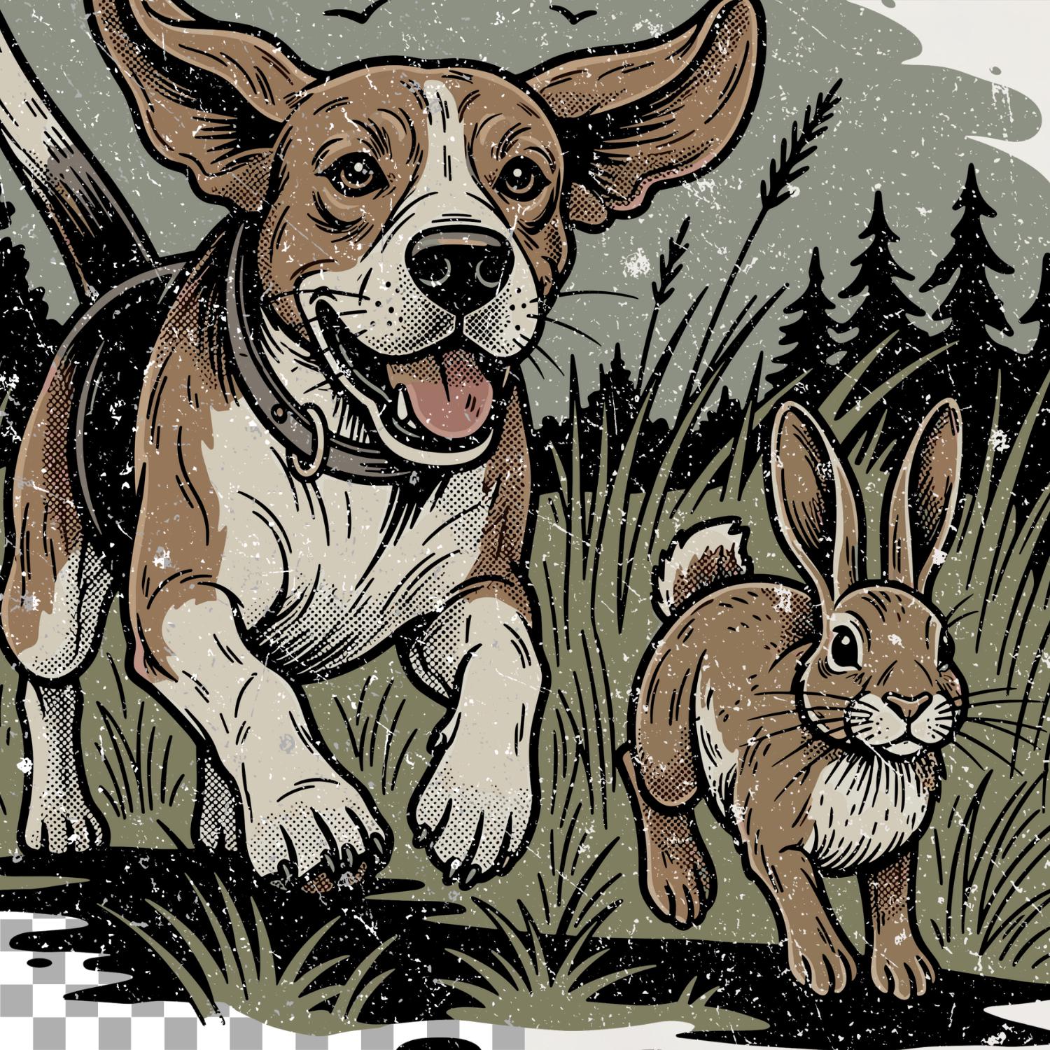 Beagle Hunting Hare PNG - Rabbit Hunting Sublimation Design (digital ...