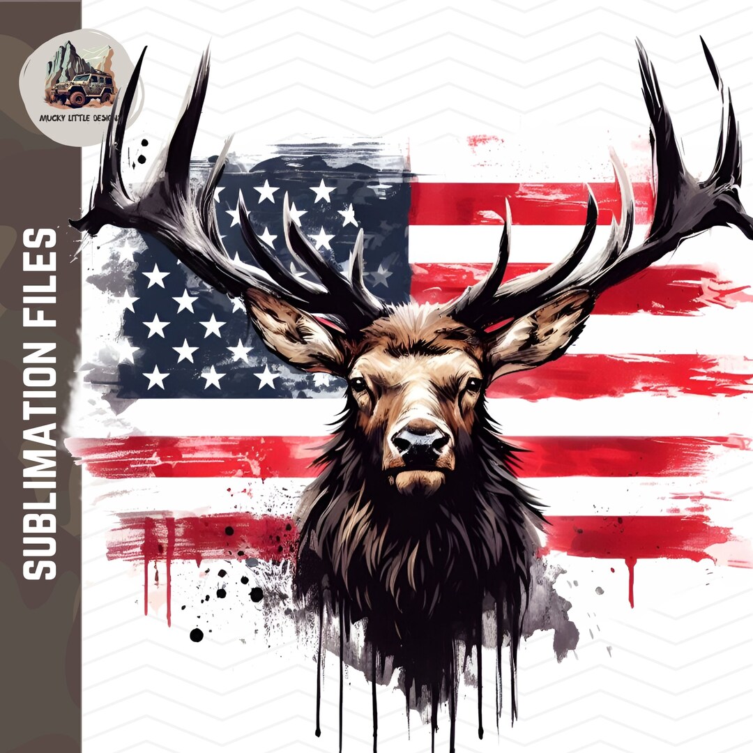 Elk & USA Flag Distressed Image ELK PNG Sublimation Design Elk Hunting ...