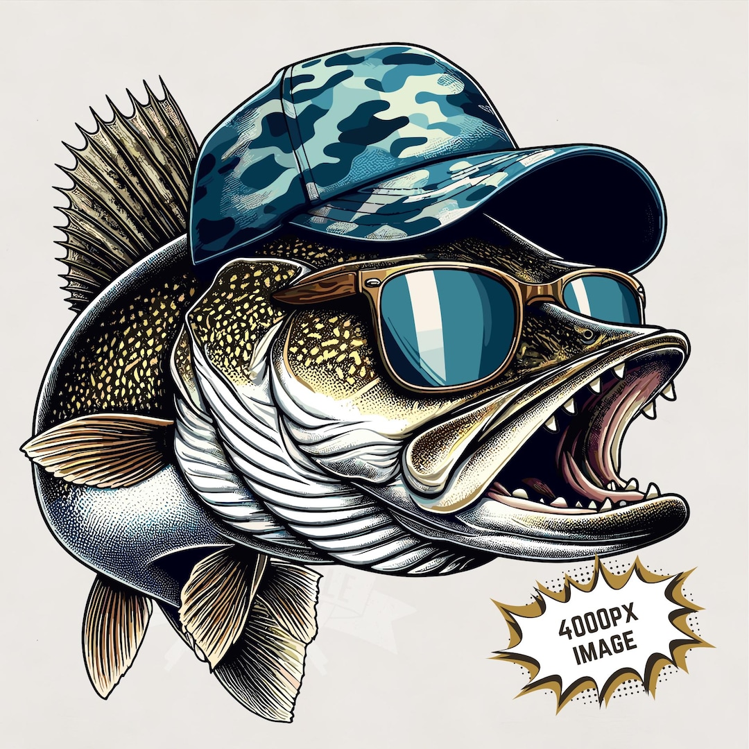 Walleye Fish PNG: Camo Baseball Cap, Fishing Design (digital Download ...
