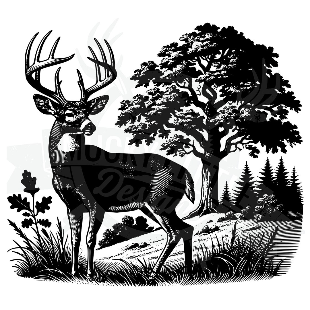 Detailed Deer Oak Tree SVG: Hunting Buck Design (digital Download) - Etsy