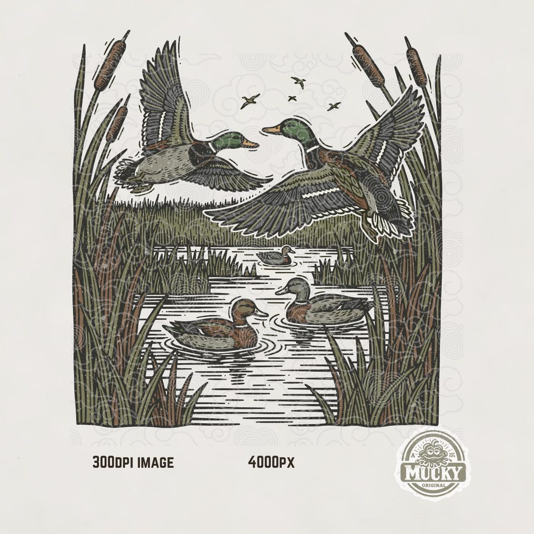 Mallards in Marsh PNG: Vintage Duck Hunting Sublimation (digital ...