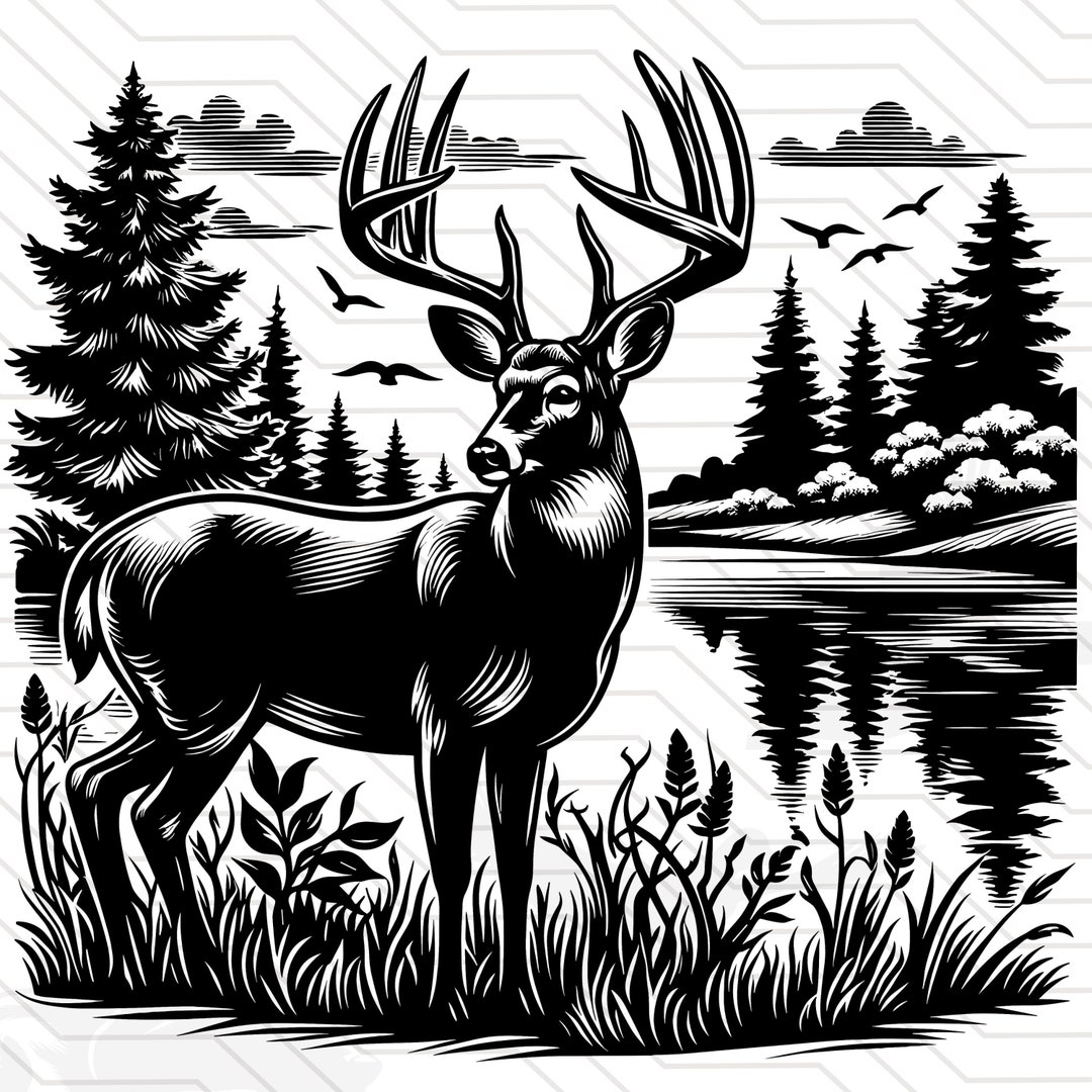Deer Lake Svg | Whitetail Deer Svg | Big Buck Svg American Hunting Svg ...