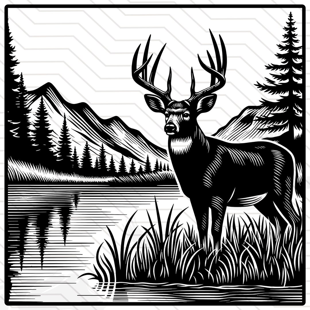 Big Buck Svg Deer Lake Mounatains Svg | Whitetail Deer Svg | American ...